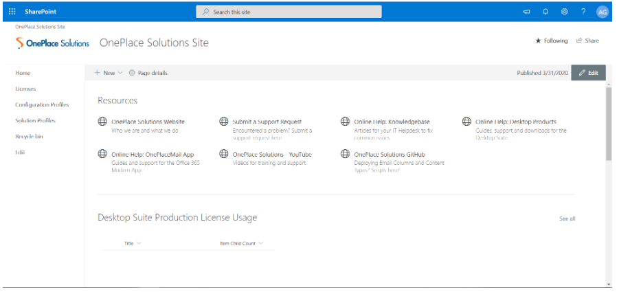 Create the OnePlace Solutions Site