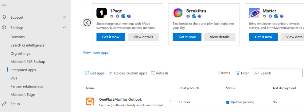 OnePlaceMail App - Admin Deployment Upgrade