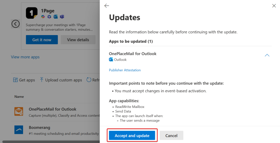 OnePlaceMail App - Admin Deployment Upgrade